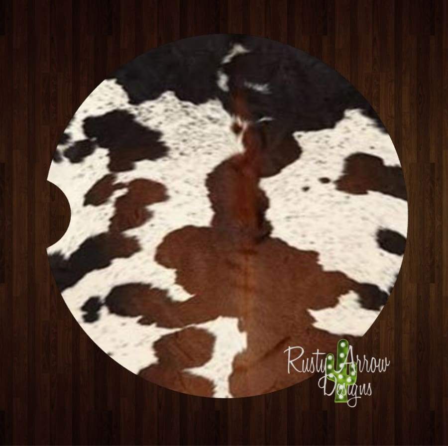 Rusty Arrow Designs - Cow Print Set of 2 Car Coasters