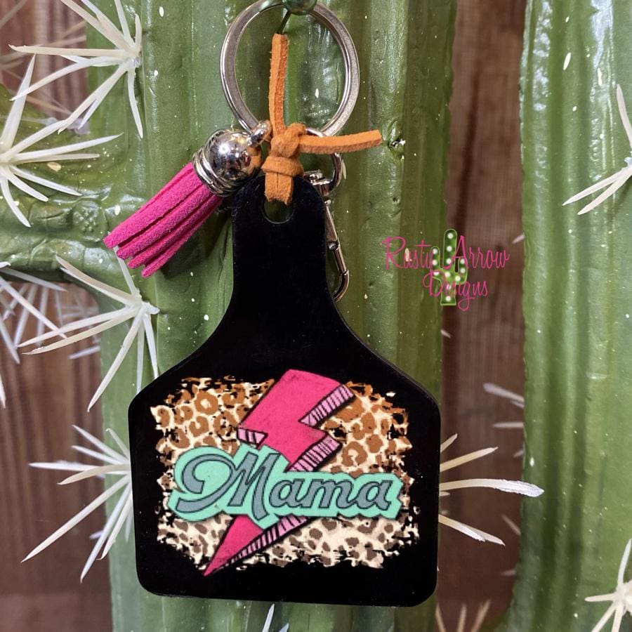 Rusty Arrow Designs - Mama Lightning Bolt Livestock Ear Tag Keychain
