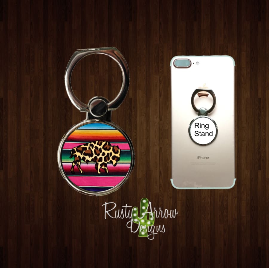 Rusty Arrow Designs - Serape w Cheetah Buffalo Phone Ring Stand